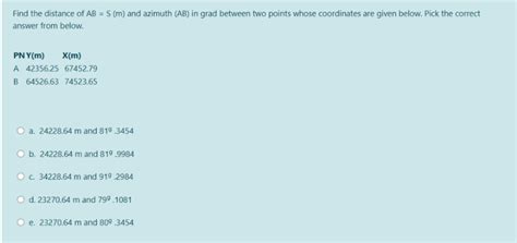 solved find the distance of ab 5 m and azimuth ab in