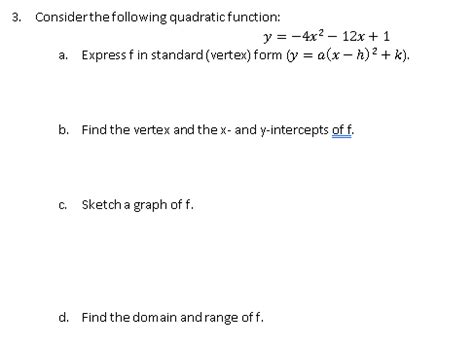 Solved Consider The Following Quadratic Function Chegg
