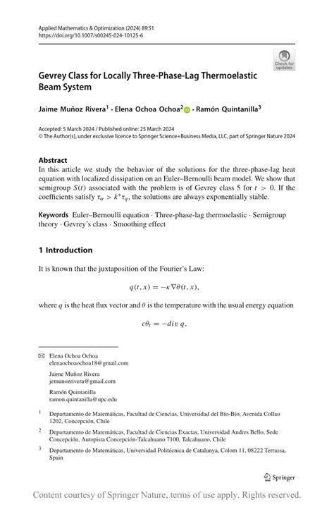 Gevrey Class For Locally Three Phase Lag Thermoelastic Beam System Request Pdf