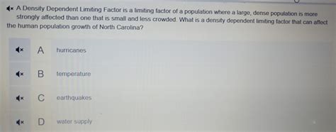 Solved A Density Dependent Limiting Factor Is A Limiting Factor Of A Population Where A Large