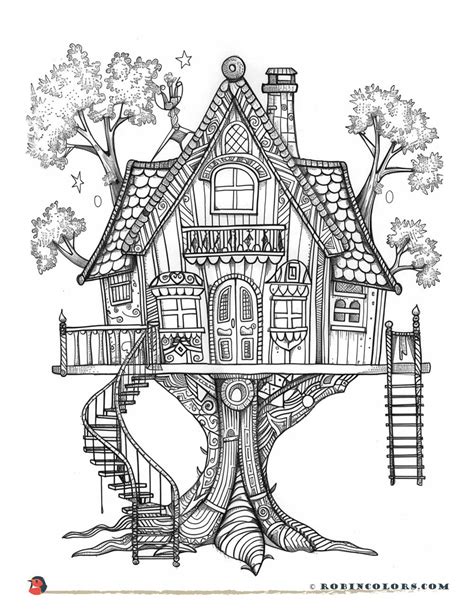 Epic And Magical Treehouse Coloring Pages For Adults Robin Colors