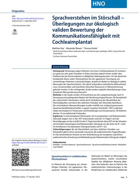 Pdf Speech Comprehension In Noise Considerations For Ecologically