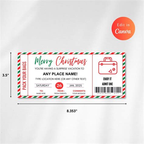 Editable Christmas Surprise Vacation Reveal T Idea Travel Surprise