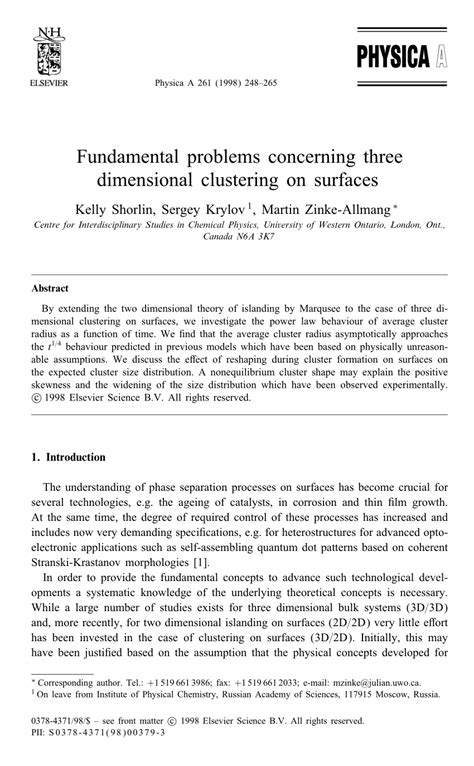 Pdf Fundamental Problems Concerning Three Dimensional Clustering On