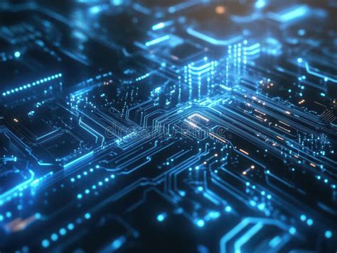 Abstract Glowing Blue Circuit Board With Lines And Nodes Stock