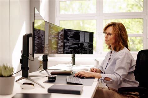 Software Programmer Or Coder Woman Stock Image Image Of Screen