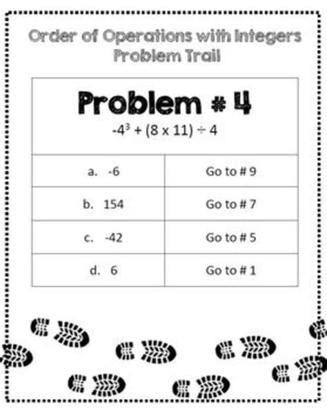 Order Of Operations With Integers Problem Trail Negative Numbers And Exponents
