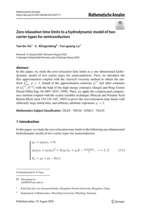 Pdf Zero Relaxation Time Limits To A Hydrodynamic Model Of Two