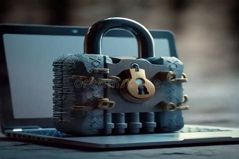 Steel Padlock And Computer Keyboard Internet Security And Data