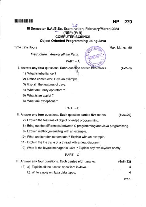 Object Oriented Programming Java Bsc 1st Sem Exam Febmar 2024