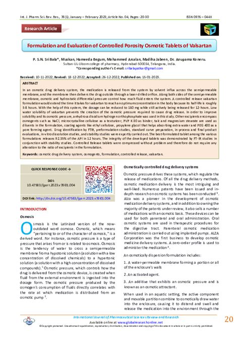 Pdf Formulation And Evaluation Of Controlled Porosity Osmotic Tablets Of Valsartan