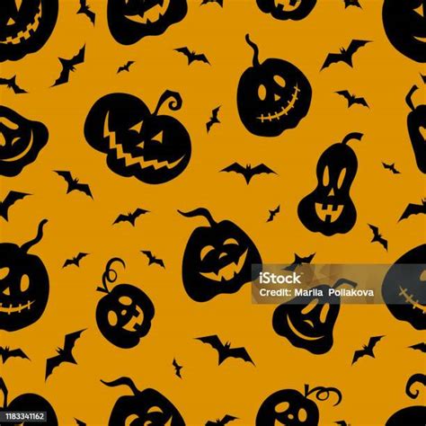 호박 잭 랜턴과 박쥐 벡터 원활한 패턴 매끄러운 감촉의 블랙 실루엣 할로윈 10월에 대한 스톡 벡터 아트 및 기타 이미지 10월 가을 검은색 Istock