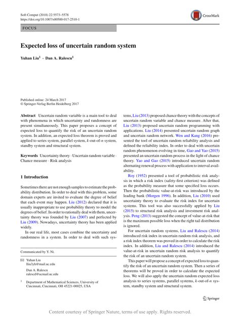 Expected Loss Of Uncertain Random System Request Pdf