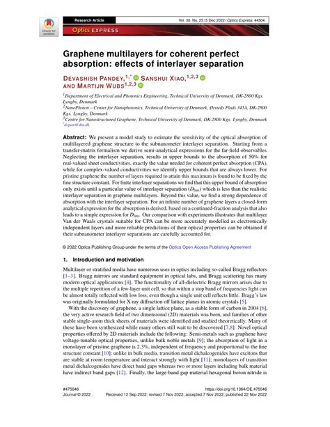 Pdf Graphene Multilayers For Coherent Perfect Absorption Effects Of Interlayer Separation