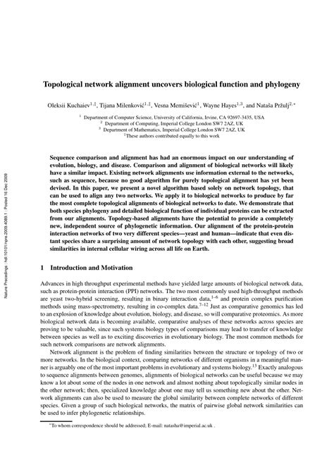 Pdf Topological Network Alignment Uncovers Biological Function And