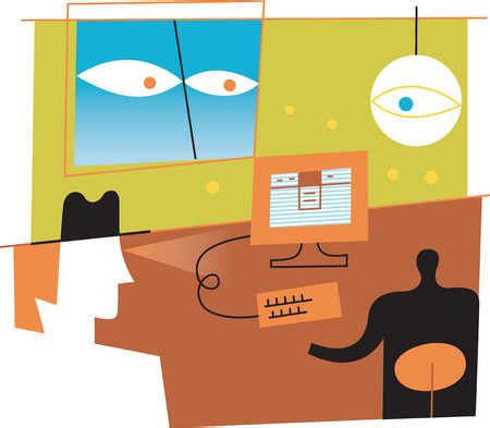 Stock Illustration Person At Computer Surrounded By Eyes