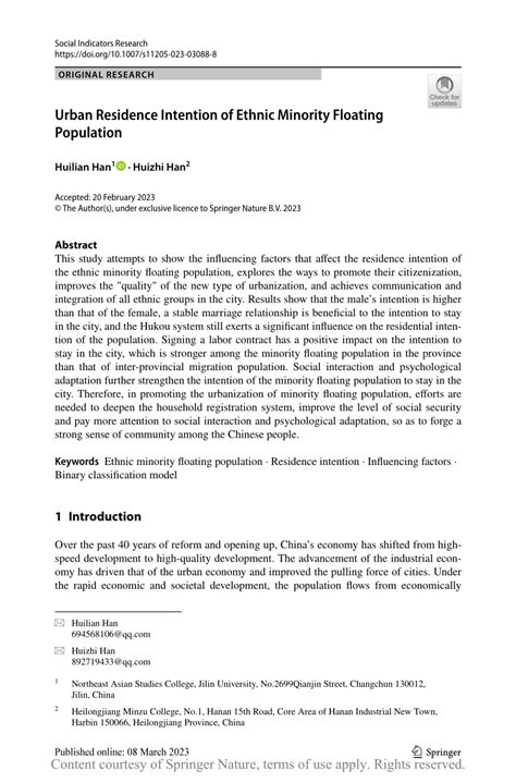 Urban Residence Intention Of Ethnic Minority Floating Population