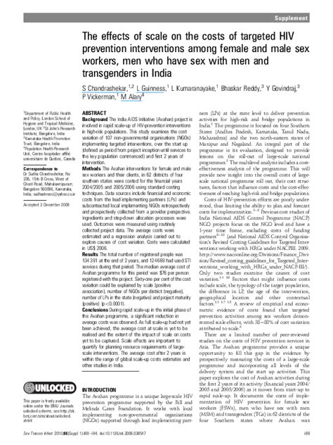 Pdf The Effects Of Scale On The Costs Of Targeted Hiv Prevention