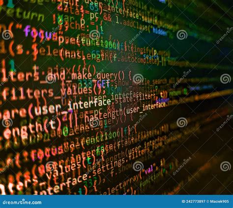 Software Engineer At Work Code On Dark Background Web Server Data On