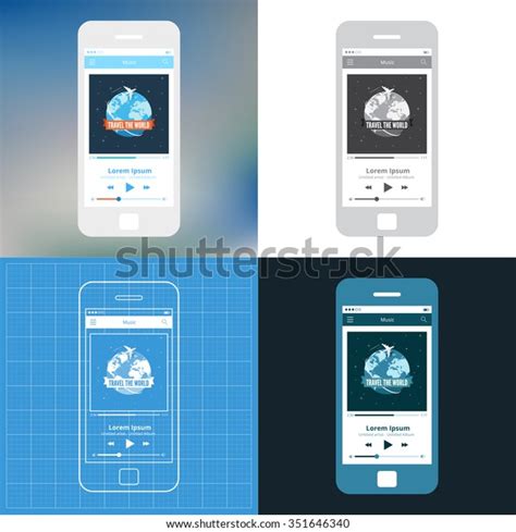 wireframe mobile ui kit music player stock vector royalty free