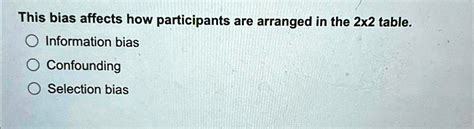 Solved This Bias Affects How Participants Are Arranged In The 2 Imes 2