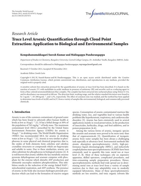 Pdf Trace Level Arsenic Quantification Through Cloud Point Extraction