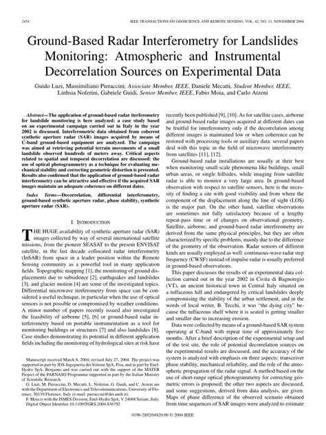 Pdf Ground Based Radar Interferometry For Landslides Monitoring Atmospheric And Instrumental