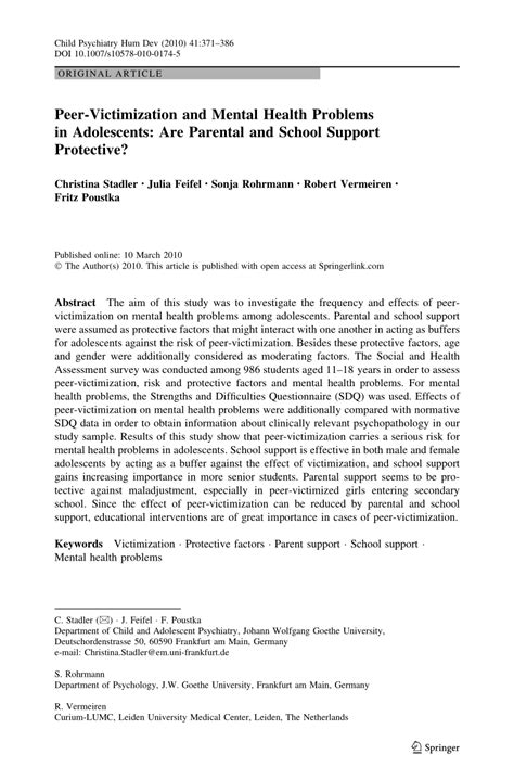 Pdf Peer Victimization And Mental Health Problems In Adolescents Are