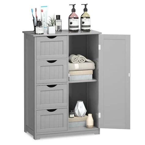 Costway Wooden 4 Drawer Bathroom Floor Cabinet Storage Cupboard 2