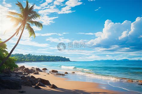 美丽的度假海岛景观插画图片下载 正版图片600554519 摄图网
