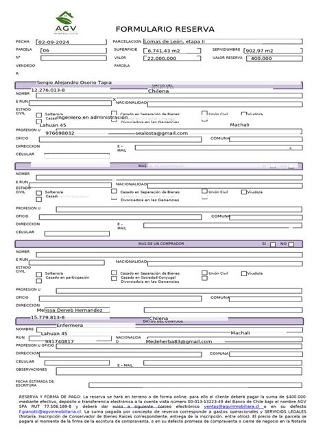 Plantilla Formulario Reserva Pdf