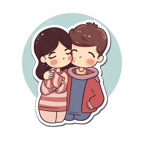 남자와 여자가 서로 포옹 클립 아트를 보여주는 스티커 일러스트 벡터 고립 된 만화 귀여운 커플 스티커 디자인 상표 스티커 일러스트 Png 일러스트 및 벡터 에 대한