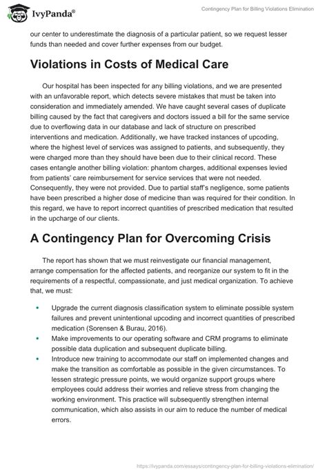 Contingency Plan For Billing Violation Elimination 883 Words Essay