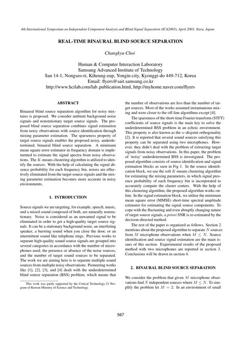 Pdf Real Time Binaural Blind Source Separation