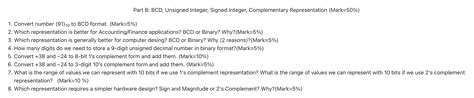 Solved Part B BCD Unsigned Integer Signed Integer Chegg