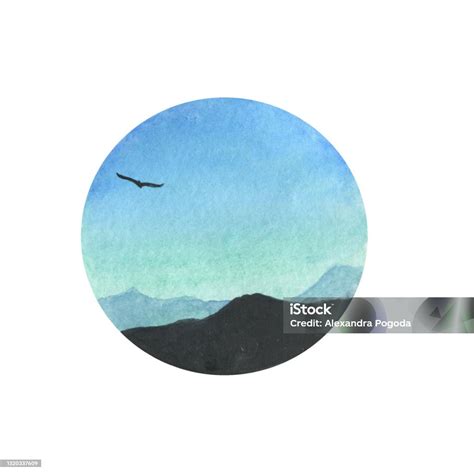 원에서 수채화 클립 아트 자연 기하학적 풍경 핸드 드로우 일러스트 캠핑 밤 하루 시간대에 대한 스톡 벡터 아트 및 기타 이미지