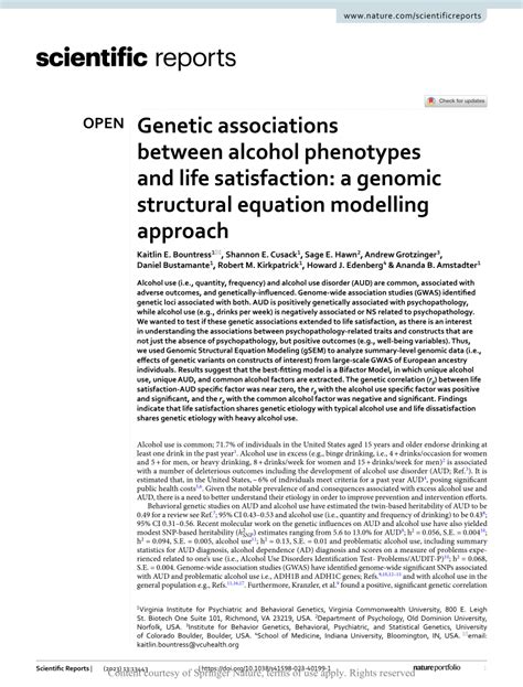 Pdf Genetic Associations Between Alcohol Phenotypes And Life Satisfaction A Genomic