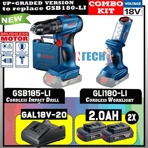 Bosch Combo 18v Gsb185 Li Brushless Motor Cordless Impact Drill Gli180 Li Cordless Worklight