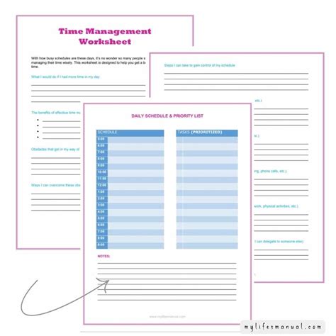 Time Management Worksheets Answering Questions Prompt From The