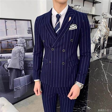 春季韩版修身双排扣新郎结婚西装套装男帅气发型师小码西服两件套