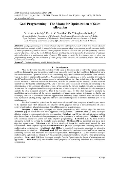 Pdf Goal Programming The Means For Optimization Of Sales Allocation