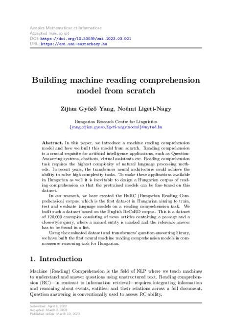 Pdf Building Machine Reading Comprehension Model From Scratch