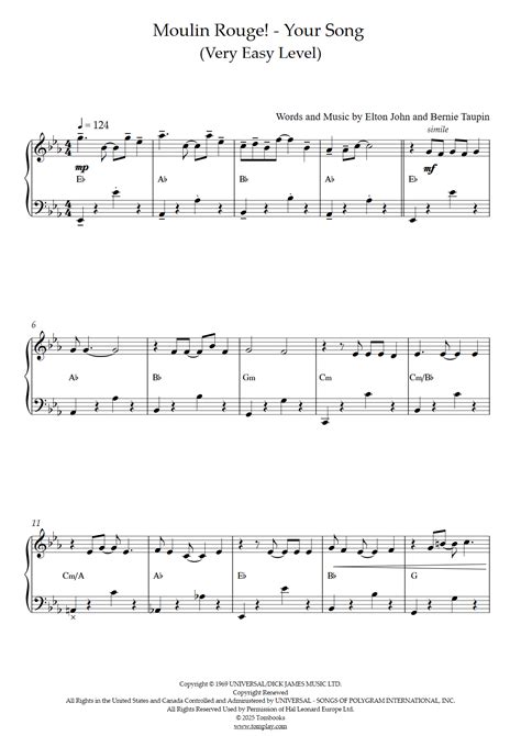 Your Song Very Easy Level Solo Accordion Elton John Accordion Sheet Music