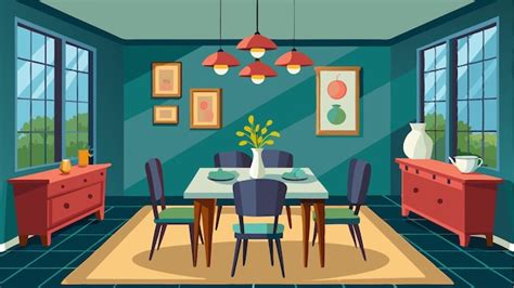 Una Ilustración De Dibujos Animados De Un Comedor Con Una Mesa Y Sillas