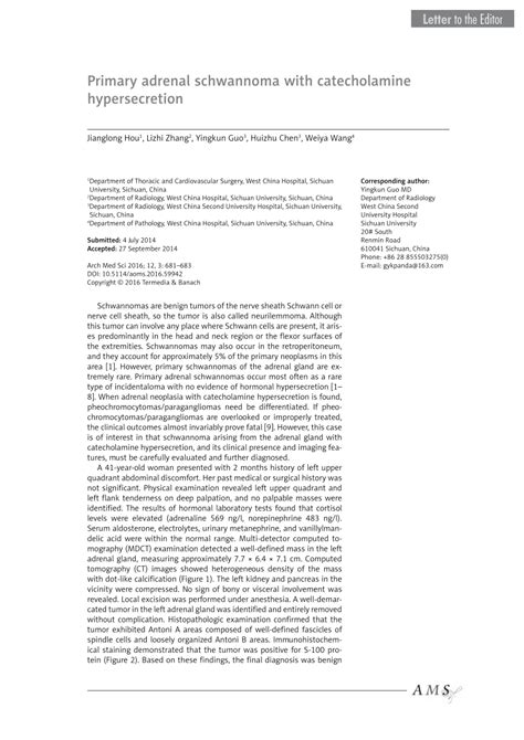 Pdf Primary Adrenal Schwannoma With Catecholamine Hypersecretion