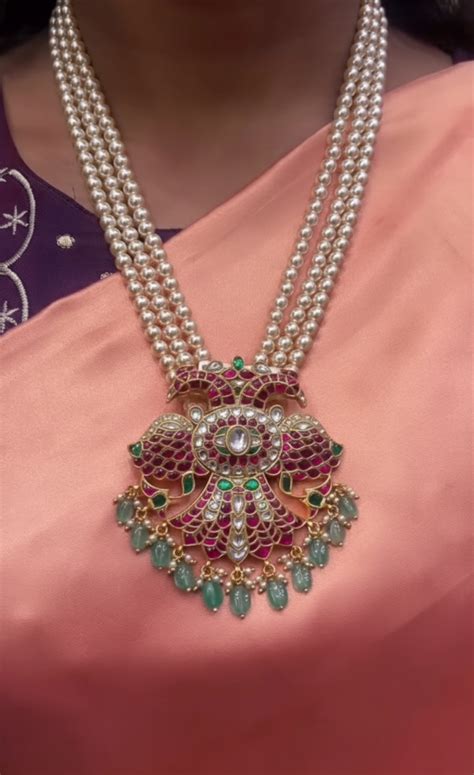 Gold Plated Layered Pearl Haram From Antique Lotus • South India Jewels