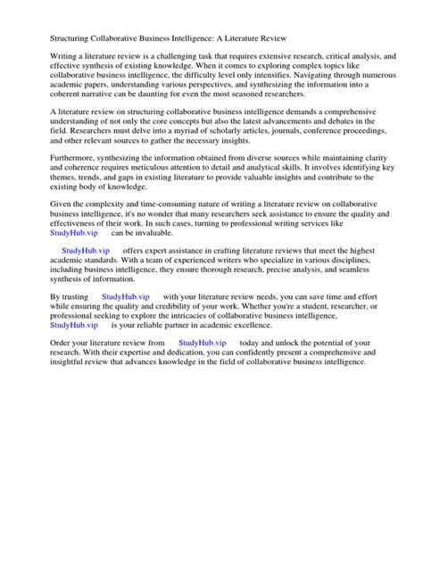 Structuring Collaborative Business Intelligence A Literature Review Pdf Business