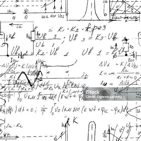과학적인 원활한 텍스처 필기 수식 및 전자 부품 물리학 및 도식 다이어그램 고 소자의 회로 벡터입니다 개발에 대한 스톡 벡터