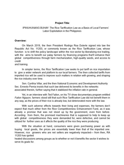 Socio Political Problem Rice Tariffication Law Pdf Non Governmental Organization Tariff