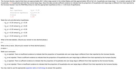 the humane society use the minitab printout to test